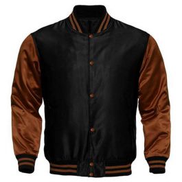 Kids Black And Brown Satin Varsity Jacket | Saida Gear
