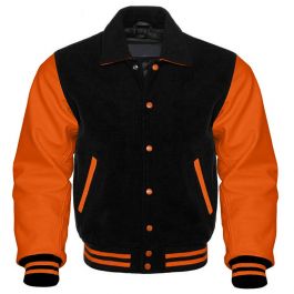 Orange And Black Retro Varsity Jacket Kids | Custom Orange And Black ...