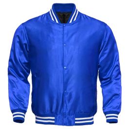 Stylish Women Blue Satin Varsity Jacket | Saida Gear