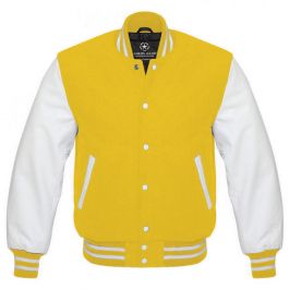 Yellow And White Varsity Jacket Women | Custom Yellow And White Varsity ...