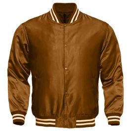 High Quality Women Brown Satin Varsity Jacket | Saida Gear
